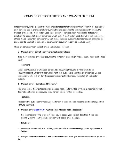 Common outlook errors and ways to fix them