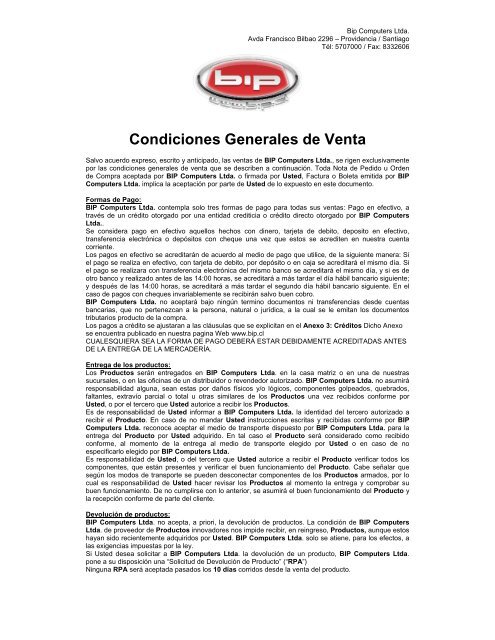 Condiciones Generales de Venta - Bip