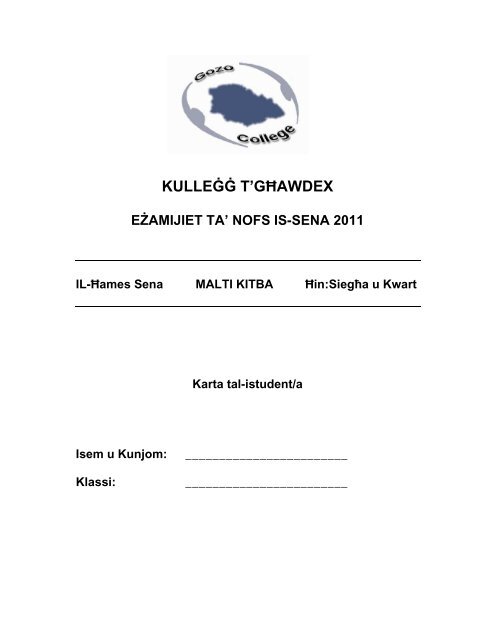 Malti Kitba - Hames Sena - Frar 2011 - Gozo College