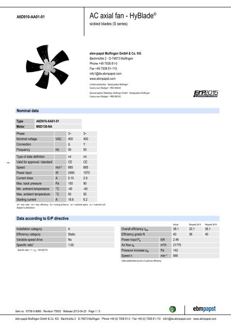 Data sheet [PDF] - ebm-papst