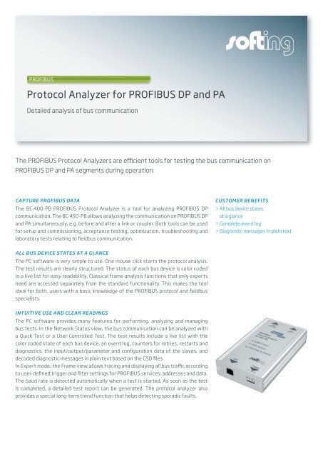 Protocol Analyzer for PROFIBUS DP and PA - Softing Industrial ...
