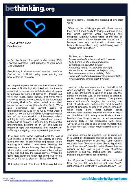 Love After God - BeThinking.org