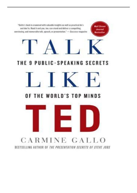 eBook Talk Like Ted The 9 Public-Speaking Secrets of the World's Top ...