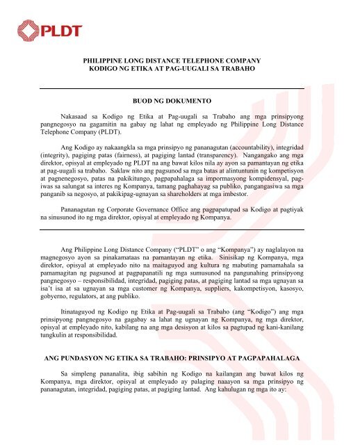 PHILIPPINE LONG DISTANCE TELEPHONE COMPANY - PLDT