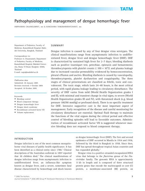 Dengue Hemorrhagic Fever Pathophysiology