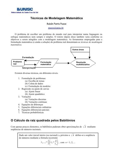 Técnicas de Modelagem Matemática - Rubén Panta Pazos