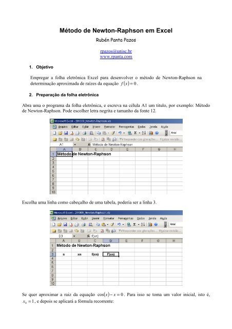 Método de Newton-Raphson em Excel ( ) - Rubén Panta Pazos