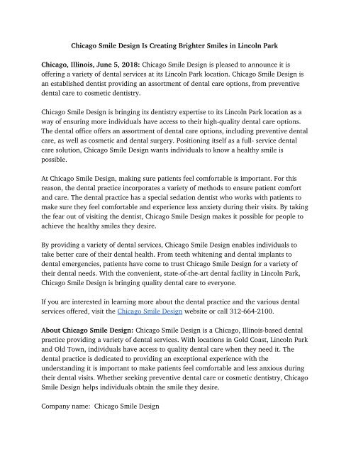 Chicago Smile Design Is Creating Brighter Smiles in Lincoln Park