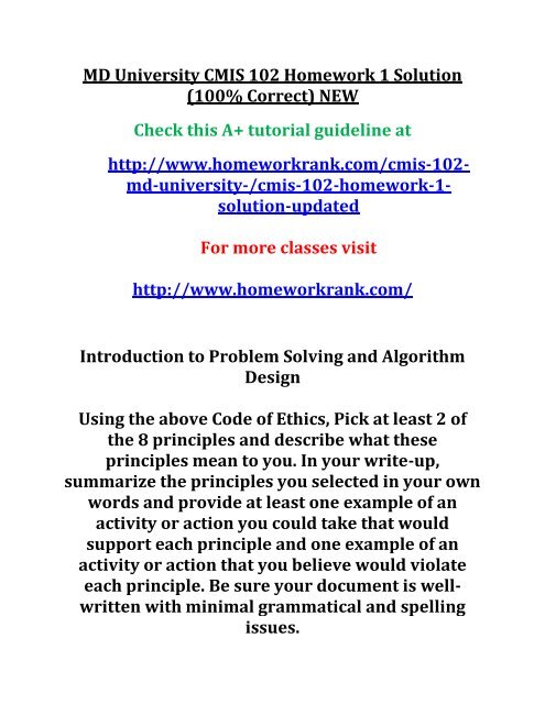 MD University CMIS 102 Homework 1 Solution MD University CMIS 102 Homework 1 Solution