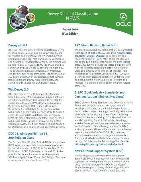 Dewey Decimal Classification - OCLC