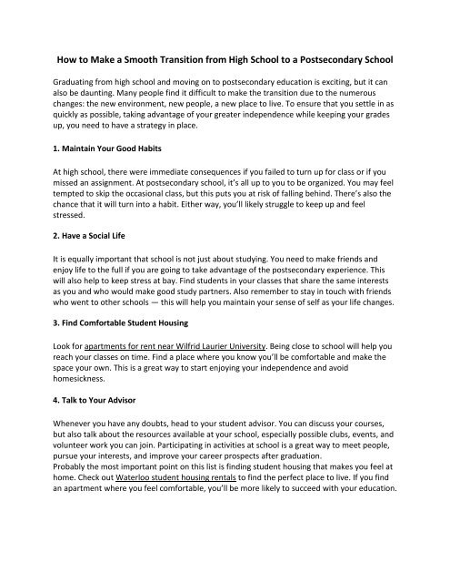 How to Make a Smooth Transition from High School to a Postsecondary School