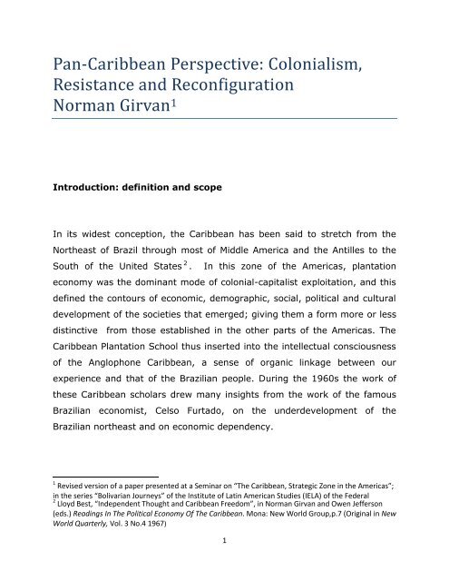 Pan-Caribbean Perspective: Colonialism ... - Norman Girvan