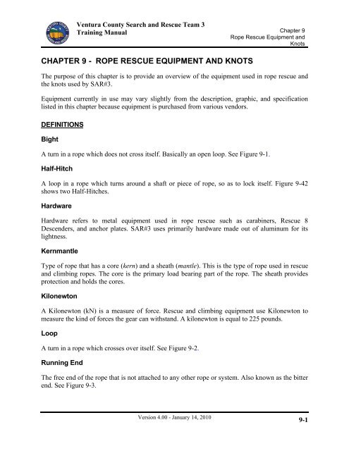 chapter 9 - rope rescue equipment and knots - Ventura County ...