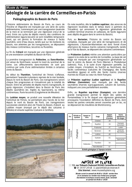 Géologie de la carrière de Cormeilles-en-Parisis - Musée du Plâtre