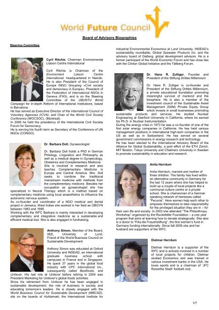 Board of Advisors Biographies - The World Future Council