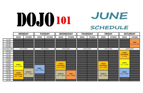 DOJO 101 June Timetable PDF
