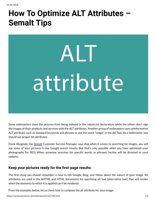 How to Optimize ALT Attributes - Semalt Tips