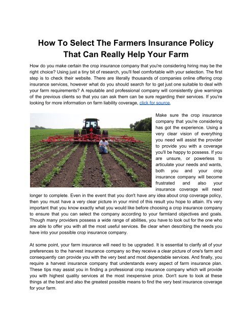 How To Select The Farmers Insurance Policy That Can Really Help Your Farm