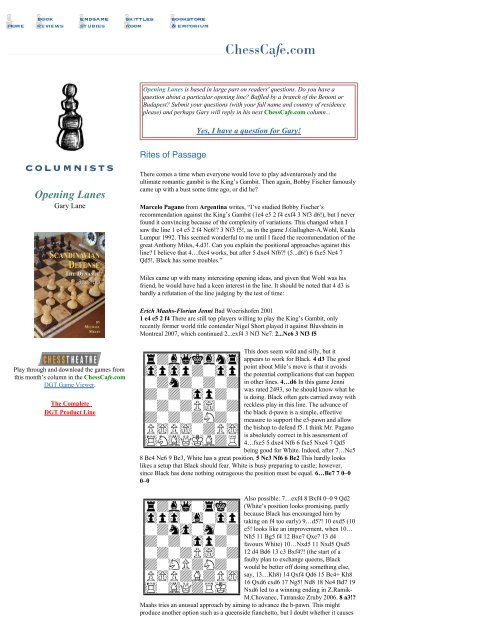 Opening Lanes - Chess Cafe