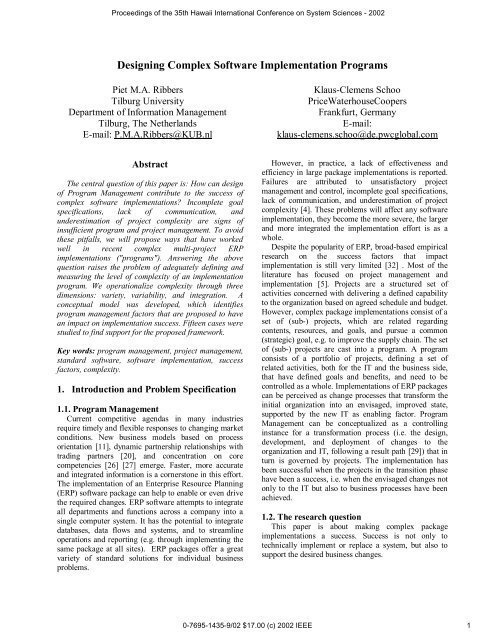 Designing Complex Software Implementation Programs - Hawaii ...