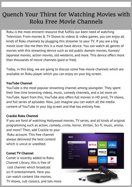 Free Movies Channels on Roku Player