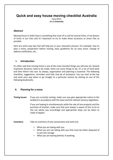 Quick and easy house moving checklist Australia