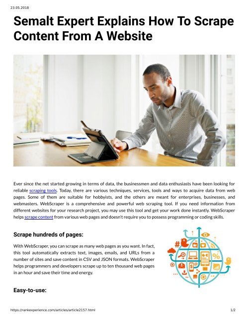 Semalt Expert Explains How To Scrape Content From A Website
