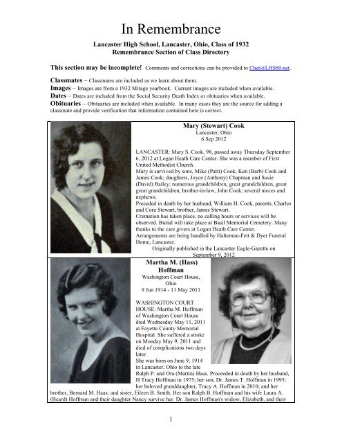 Lancaster High School, Lancaster, Ohio, Class of 1932 - Lhs60.net