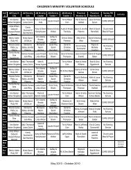 CHILDREN'S MINISTRY VOLUNTEER SCHEDULE