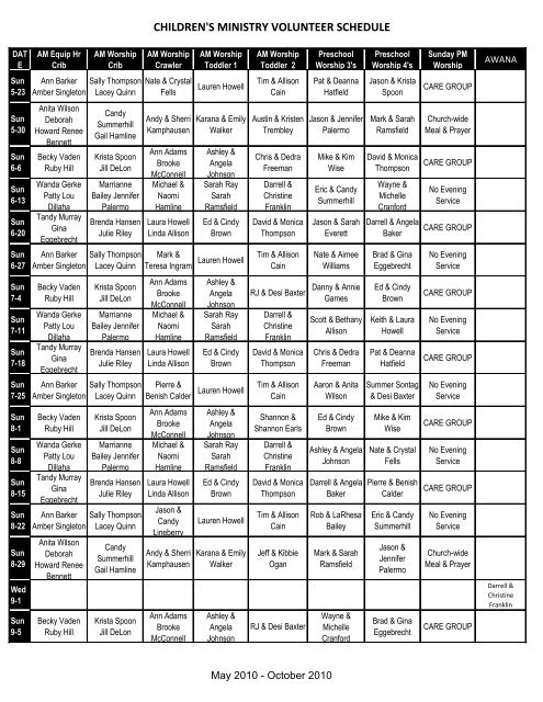 Church Volunteer Schedule Printable