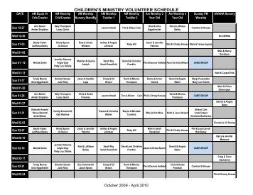 CHILDREN'S MINISTRY VOLUNTEER SCHEDULE