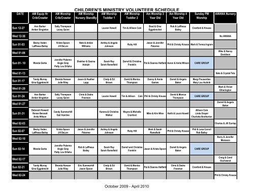 CHILDREN'S MINISTRY VOLUNTEER SCHEDULE