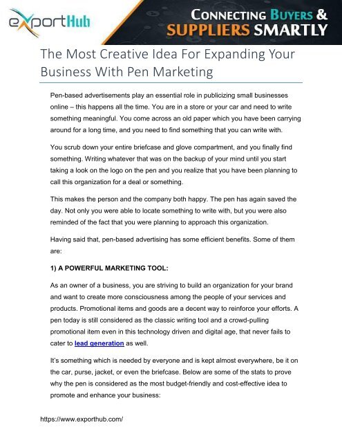 The Most Creative Idea For Expanding Your Business With Pen Marketing