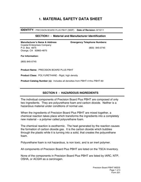 MSDS PB Plus HT 1/11 - Coastal Enterprises