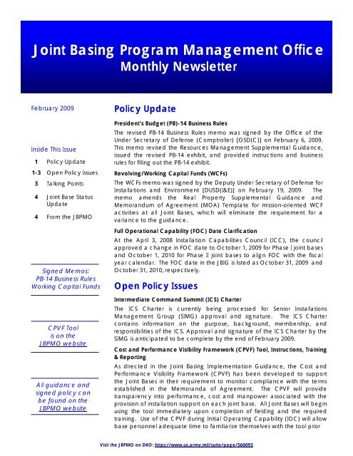 Joint basing program management office monthly newsletter - CNIC