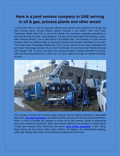 Here is a joint venture company in UAE serving in oil