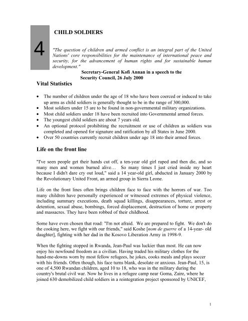 CHILD SOLDIERS Vital Statistics Life on the front line