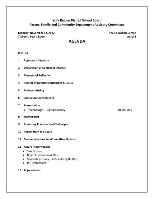 agenda - York Region District School Board
