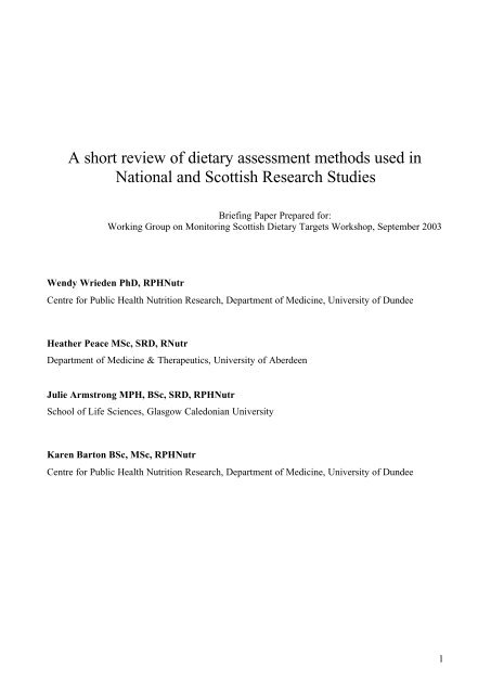 A short review of dietary assessment methods used in National and ...