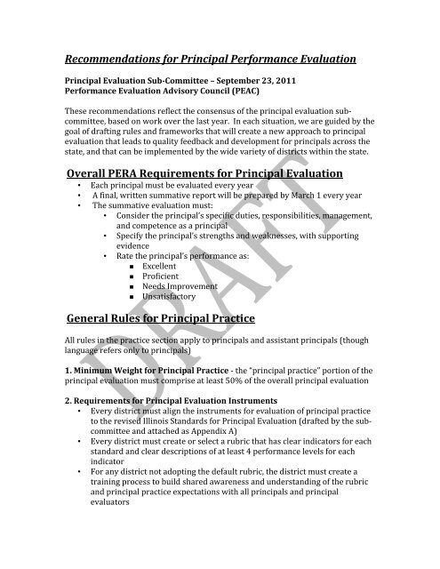 PEAC Recommendation Principal Performance Evaluation DRAFT ...