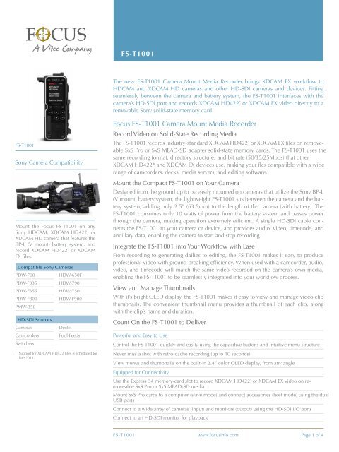 FS-T1001 Focus FS-T1001 Camera Mount Media Recorder