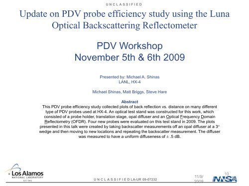 Update on PDV probe efficiency study using the Luna Optical ...