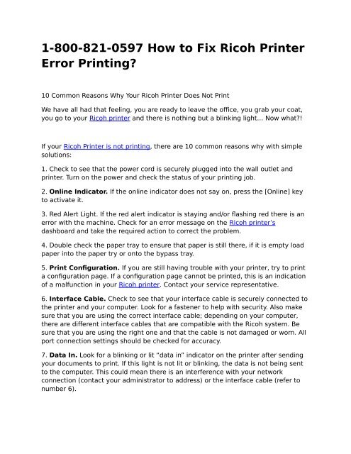 1-800-821-0597 How to Fix Ricoh Printer Error Printing?