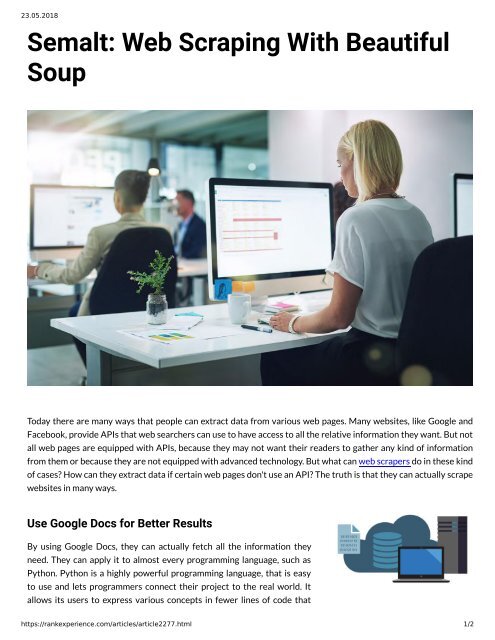 Semalt: Web Scraping With Beautiful Soup