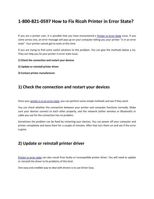 1-800-821-0597 How to Fix Ricoh Printer in Error State?