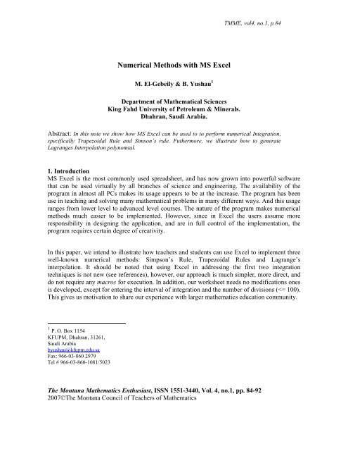 Numerical Methods With Ms Excel