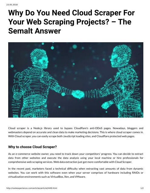 Why Do You Need Cloud Scraper For Your Web Scraping Projects? – The Semalt Answer