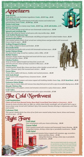 Dinner Menu - Coleman's Authentic Irish Pub