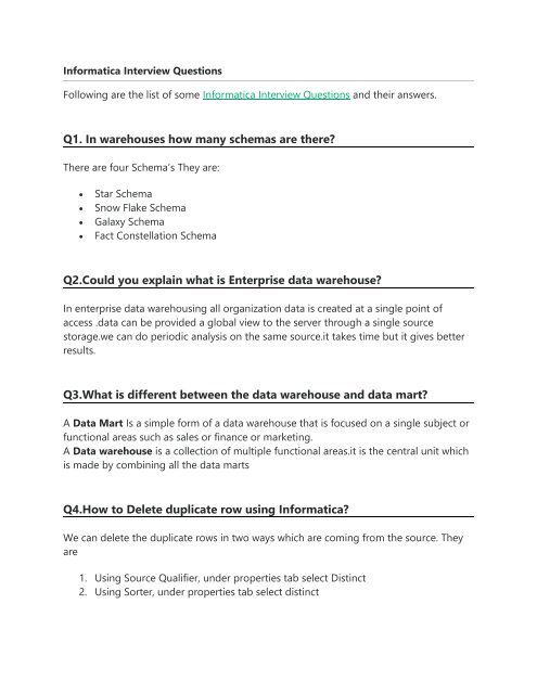 Informatica Interview Questions