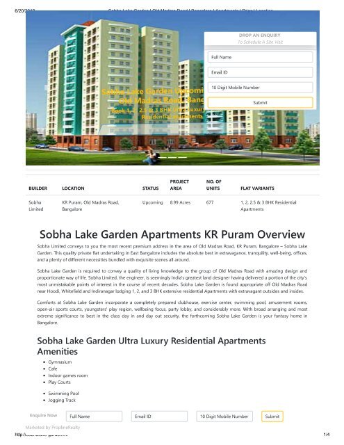sobha lake garden kr puram old madras road bangalore